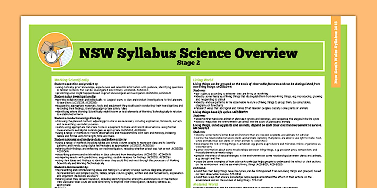 Stage 2 NSW Syllabus Science Overview - Australia - Twinkl