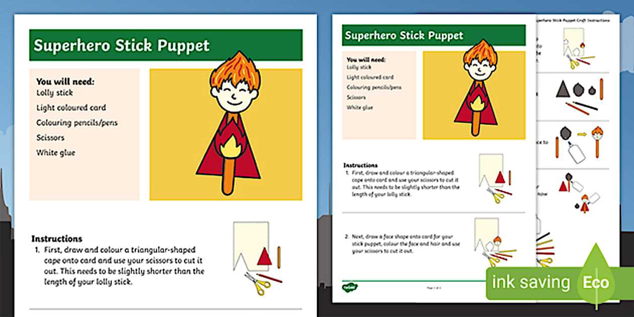 Superhero Puppets: Craft Instructions (teacher made)