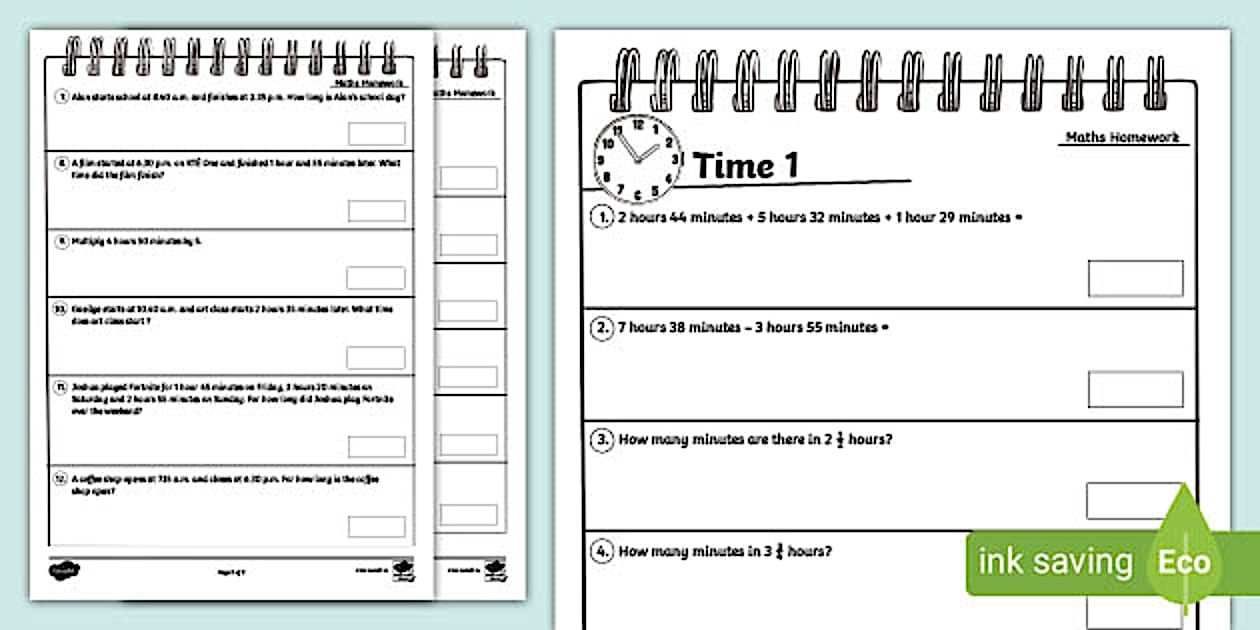 Maths Homework - Time 1 (teacher made) - Twinkl