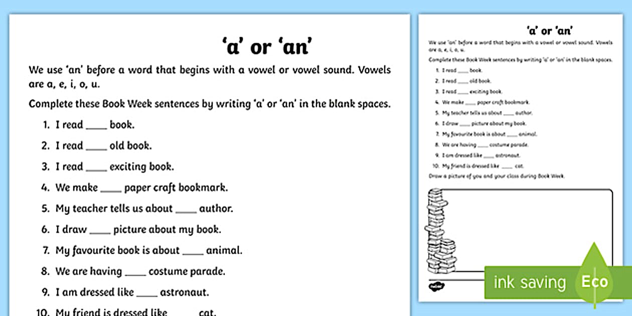 'a' or 'an' Worksheet (teacher made) - Twinkl