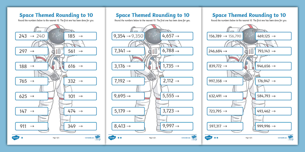 Space Themed Rounding To 10 Worksheets - Twinkl