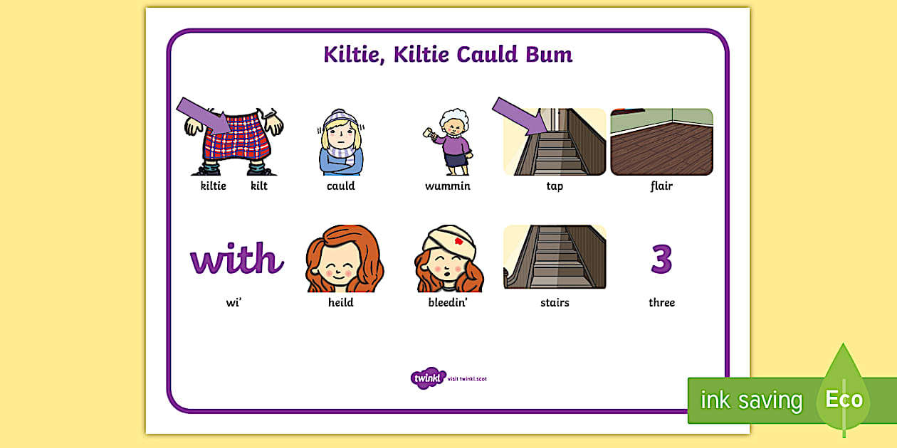 Kiltie Kiltie Cauld Bum Word Mat (teacher made) - Twinkl