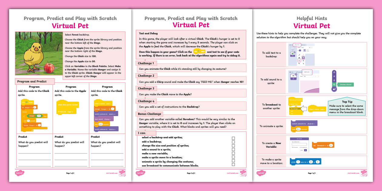 Program, Predict and Play with Scratch: Virtual Pet KS2 Computing