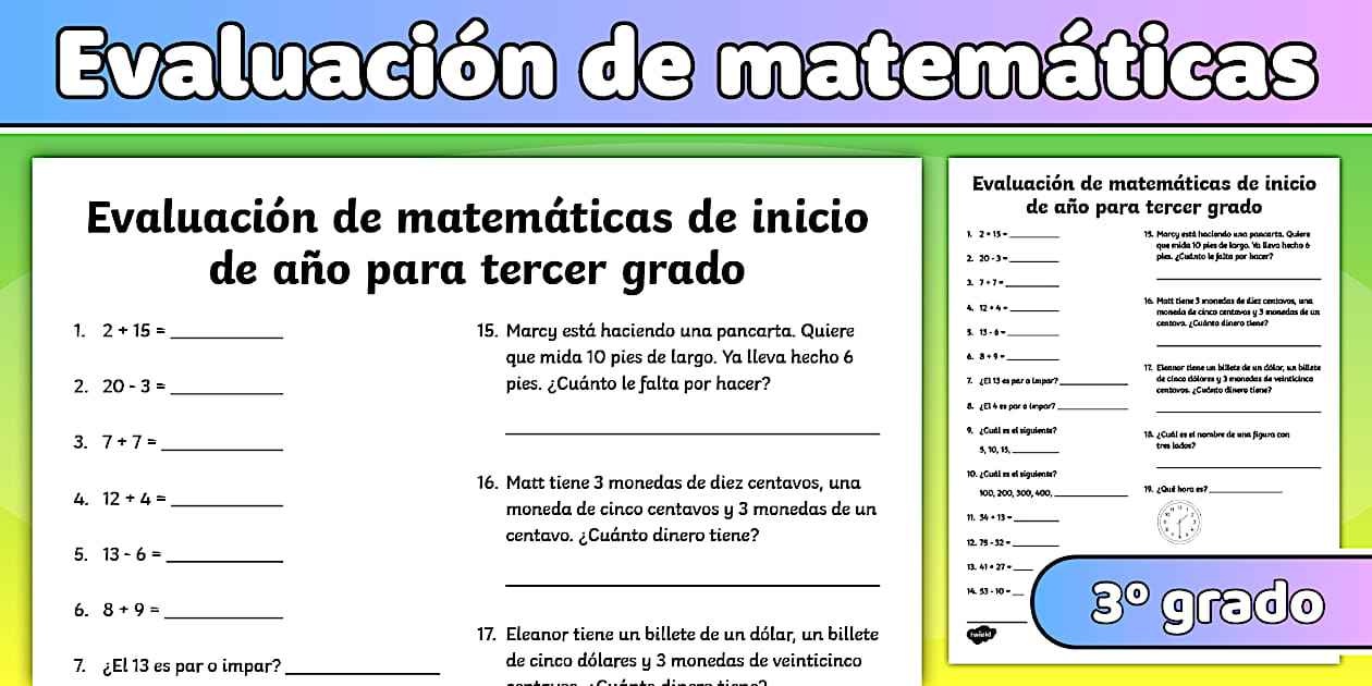 Evaluación de matemáticas de inicio de año para tercer grado