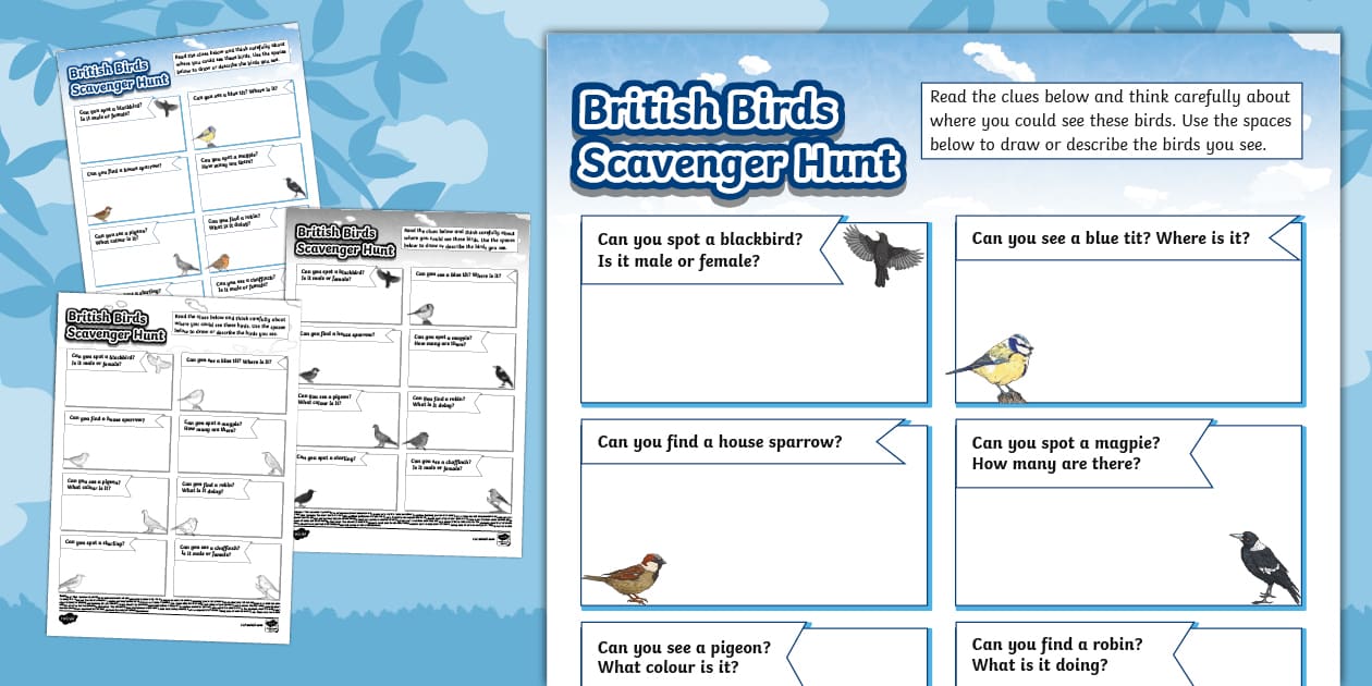 British Birds Scavenger Hunt Worksheet (teacher made)