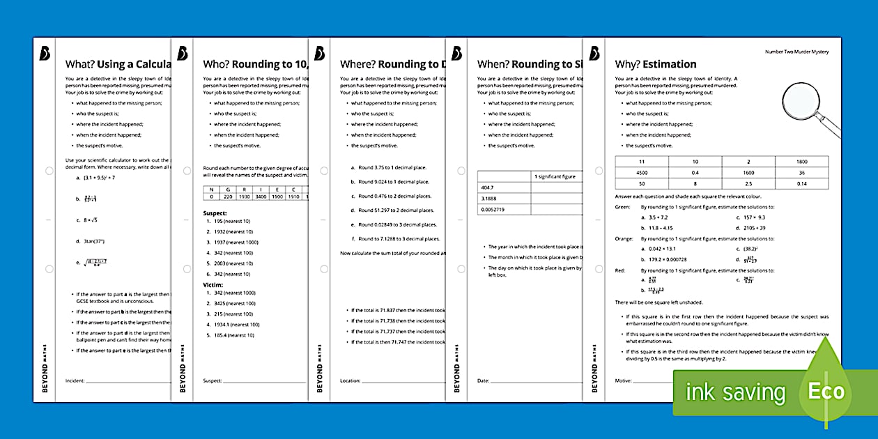 Murder Mystery Pack: Number Worksheets | KS3 Maths - Twinkl