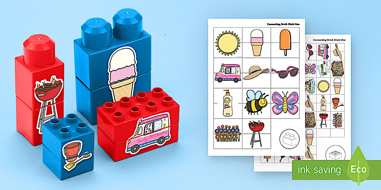 Summer Matching Connecting Bricks Game (teacher made)