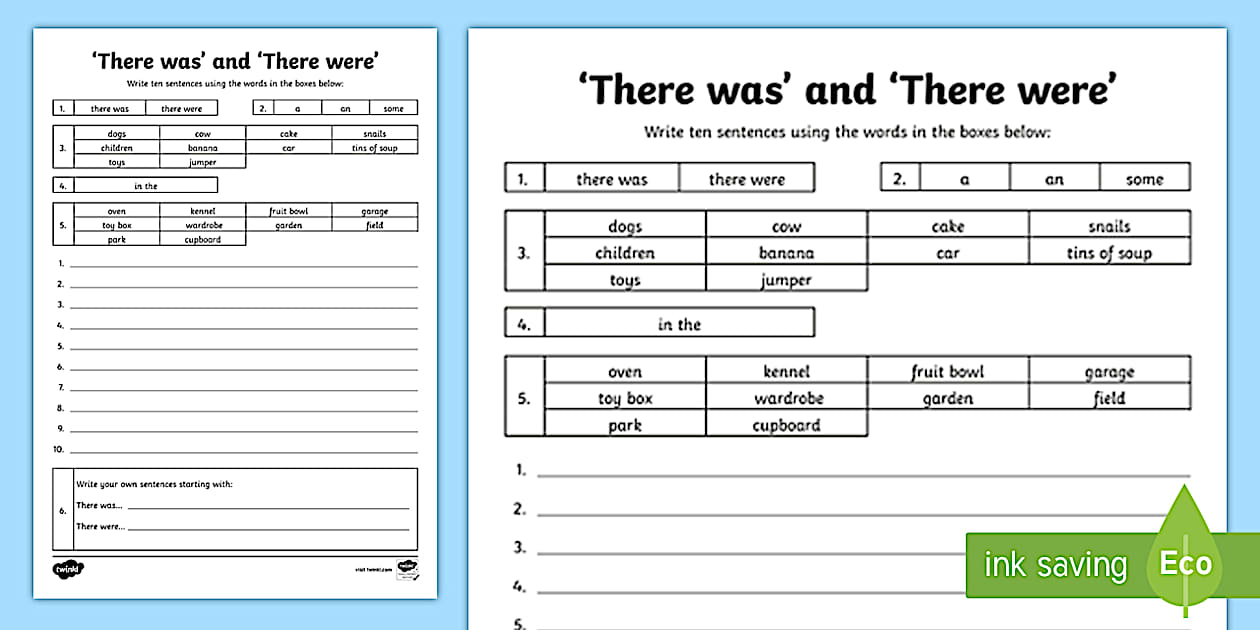 Editable 'There Was' and 'There Were' Worksheet - Twinkl