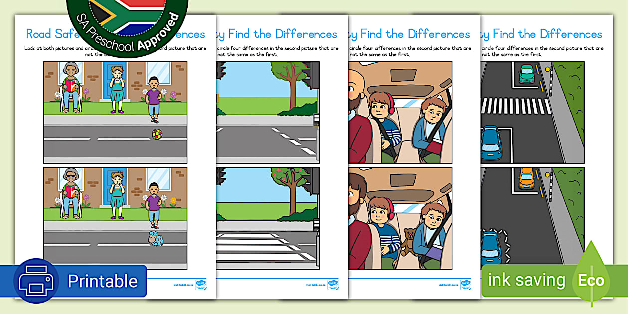 Road Safety Find the Differences Activity Sheets - Twinkl