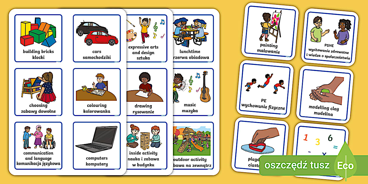 Plan dnia | Obrazki z podpisami | Polski i angielski