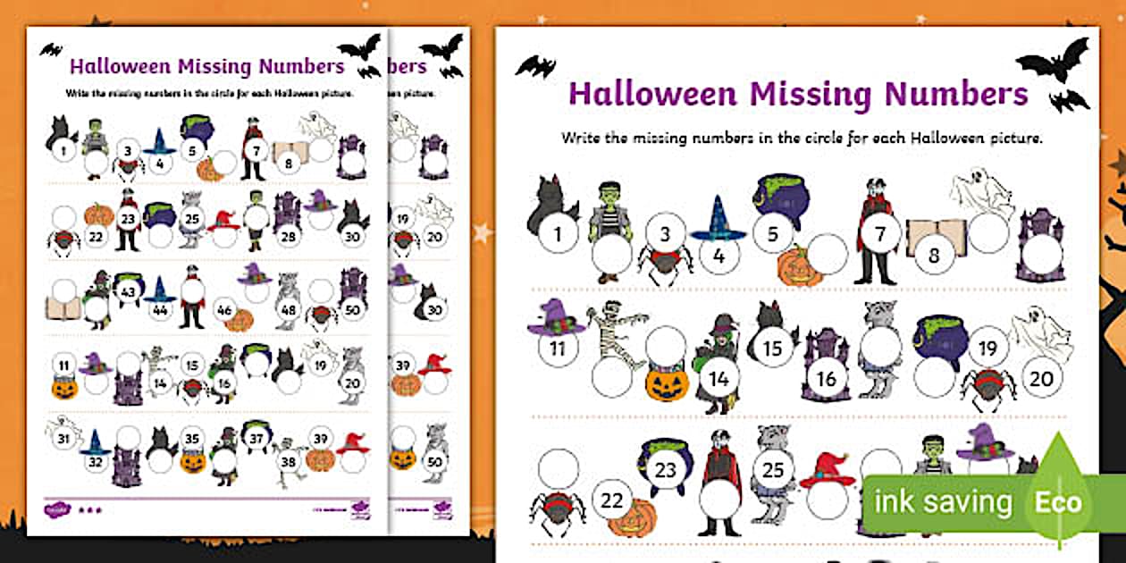👉 Halloween Missing Numbers Activity Sheet (teacher made)