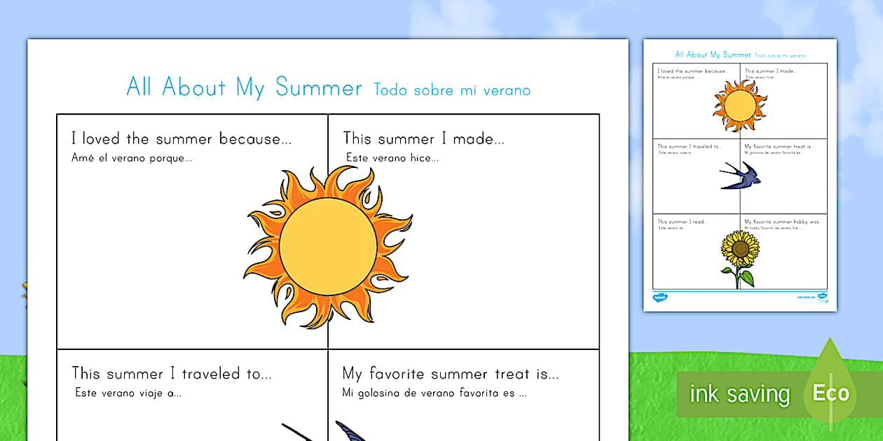 All About My Summer Worksheet / Worksheet English/Spanish