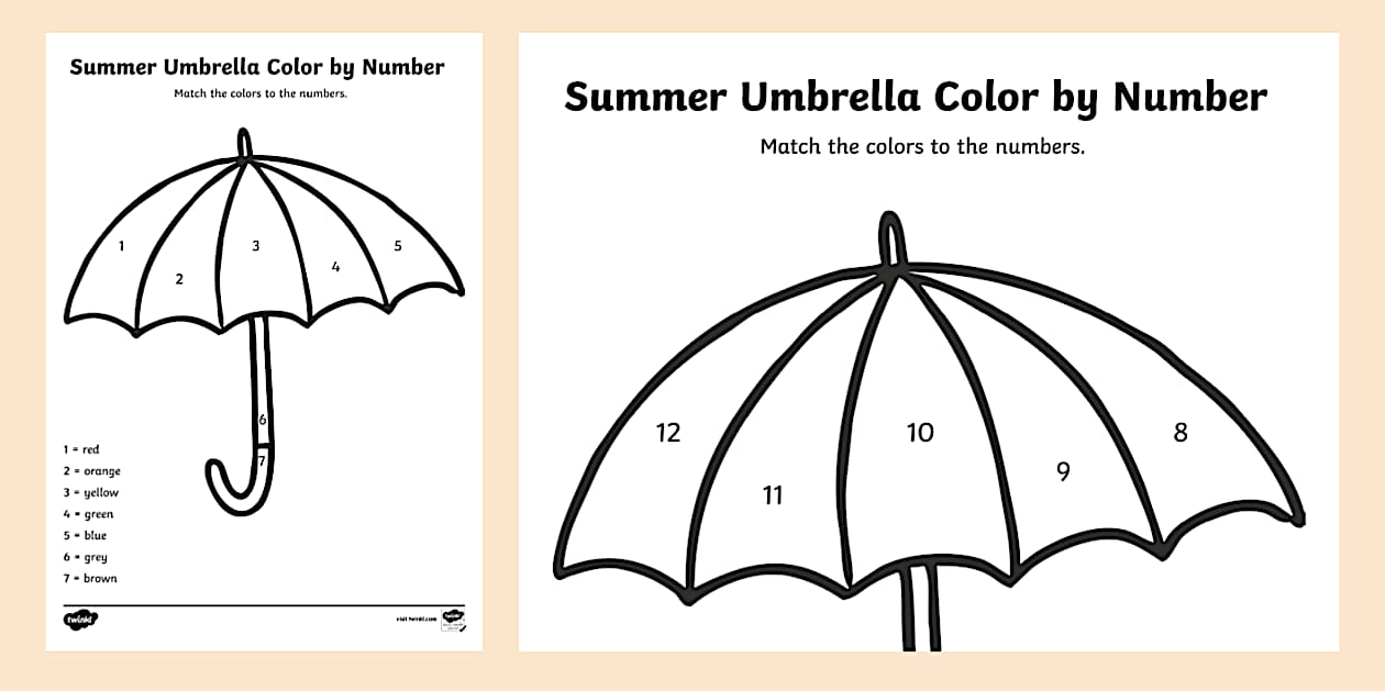 Summer Umbrella Color by Number | Preschool | Twinkl