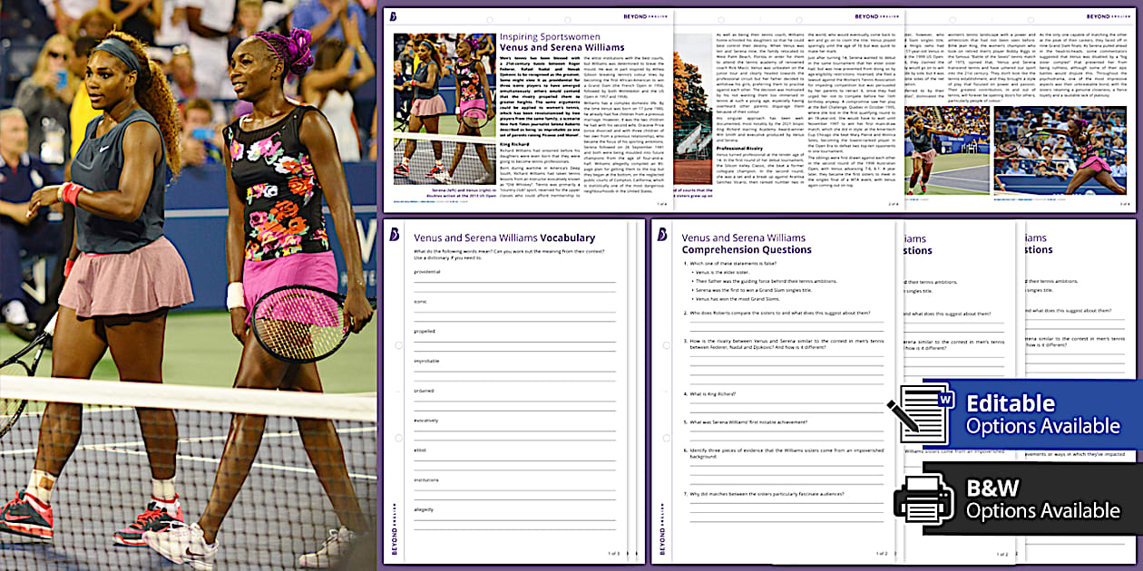Venus and Serena Williams Reading Comprehension - Twinkl
