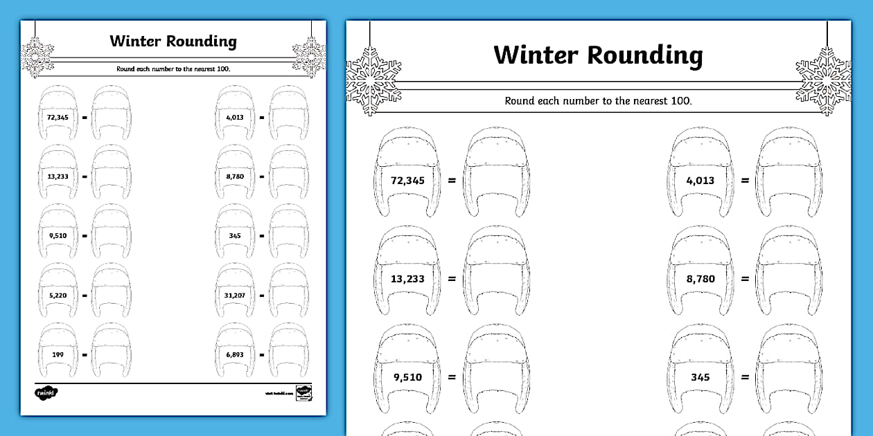 Fourth Grade Rounding to the Nearest 100 Winter Activity Worksheet