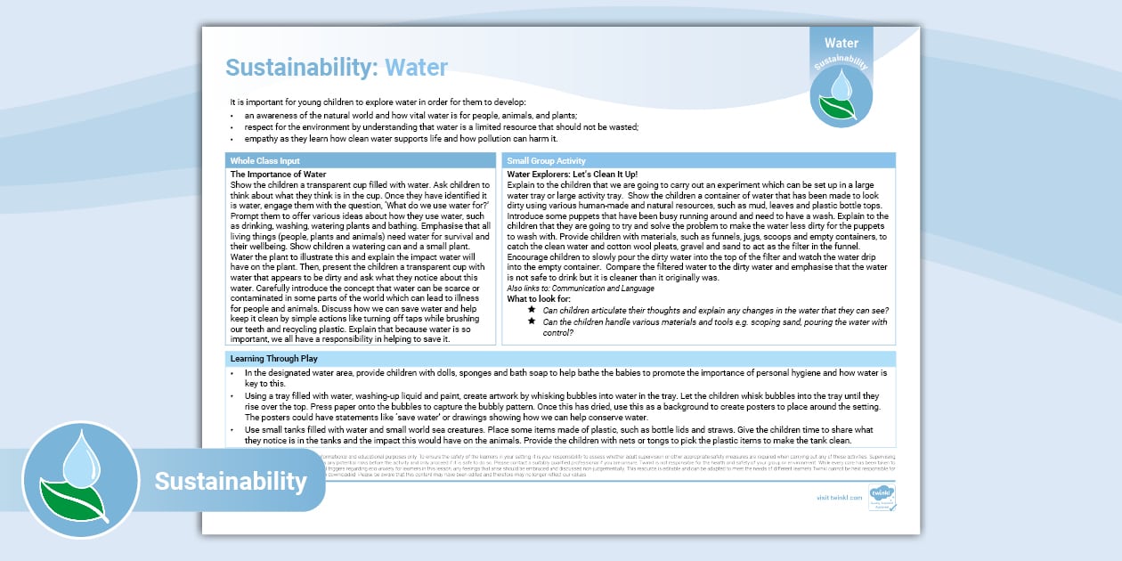 EYFS Sustainability Planning: Water – Twinkl - Twinkl