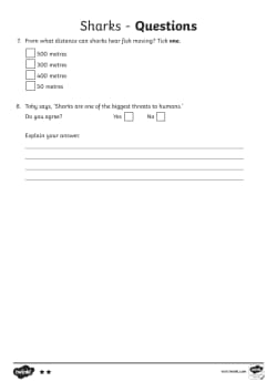 Sharks Reading Comprehension Activity (teacher made)
