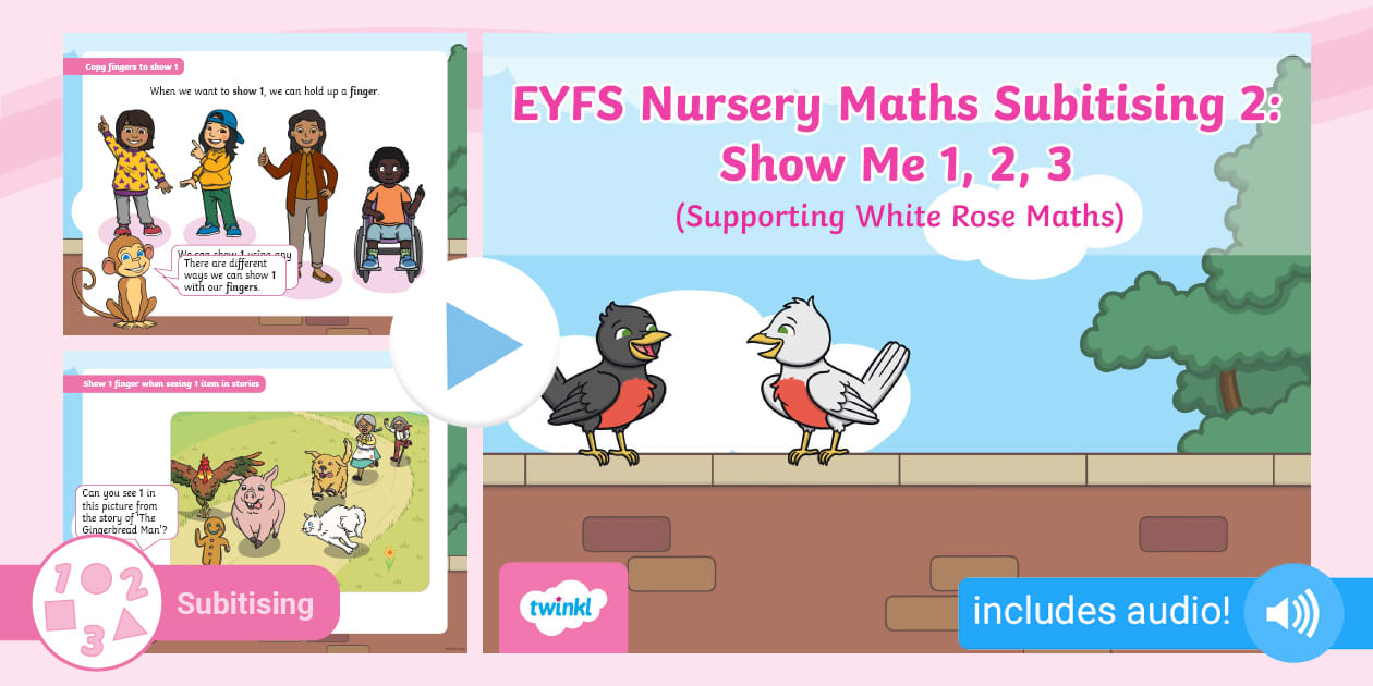 👉 Nursery Maths Subitising PowerPoint Show Me 1 2 3 White Rose
