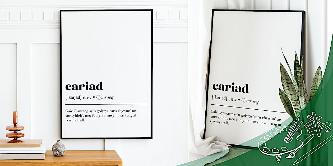Poster Teipograffeg Diffiniad Gair Cymraeg Cariad - Twinkl