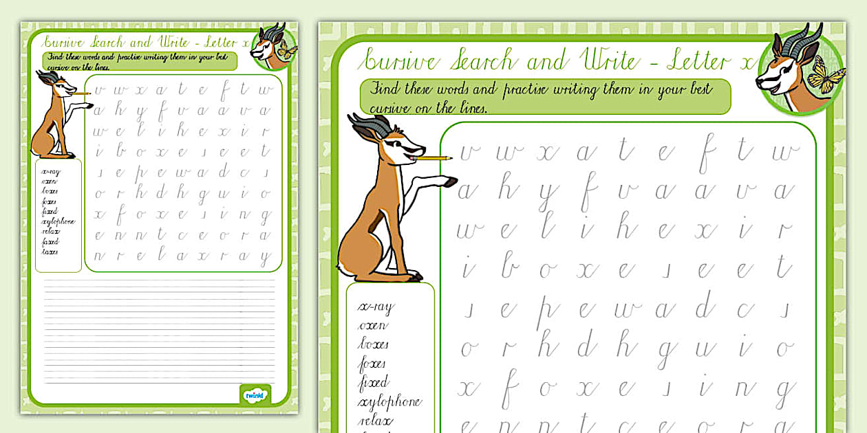 Cursive Search and Write: Letter x (teacher made) - Twinkl