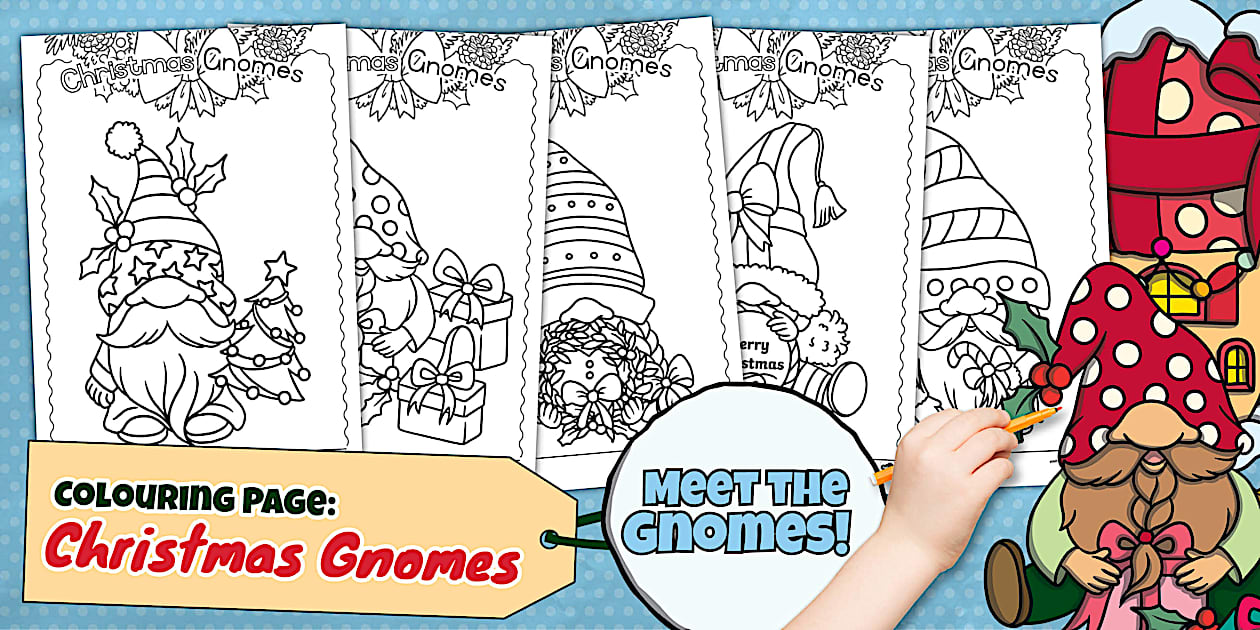 Preschool - Christmas - Colouring Page: Christmas Gnomes