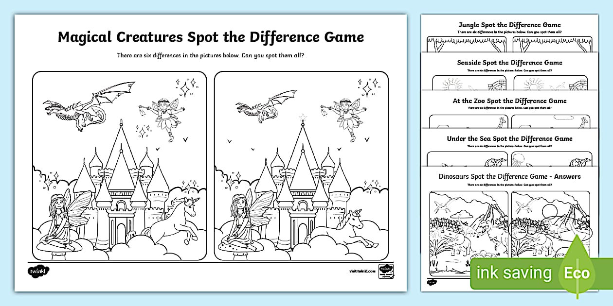 Spot the Difference Black and White Colouring Pack - Twinkl