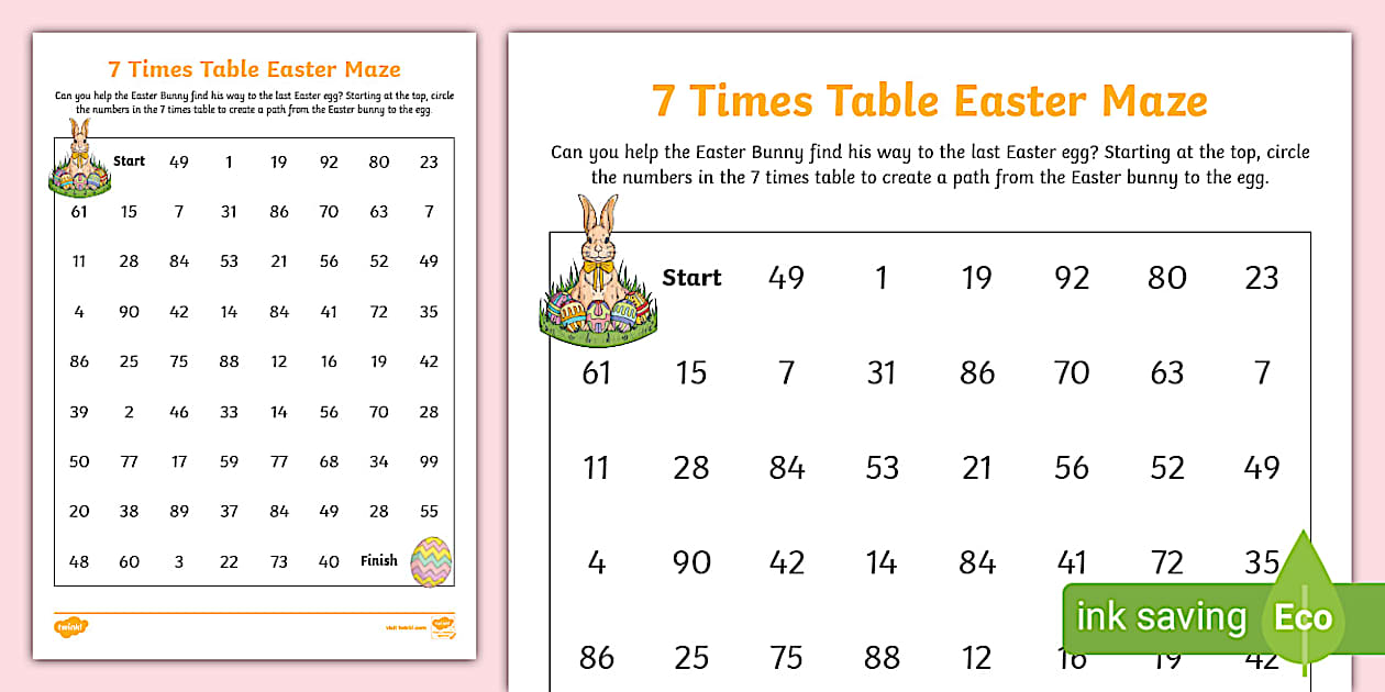 👉 7 Times Table Easter Maze (teacher made) - Twinkl