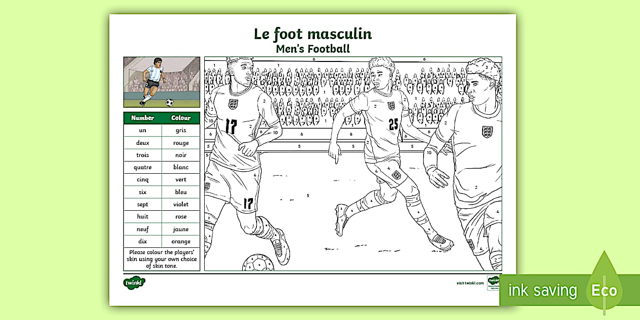 👉 French: Men's Football Colour by Number Activity Sheet