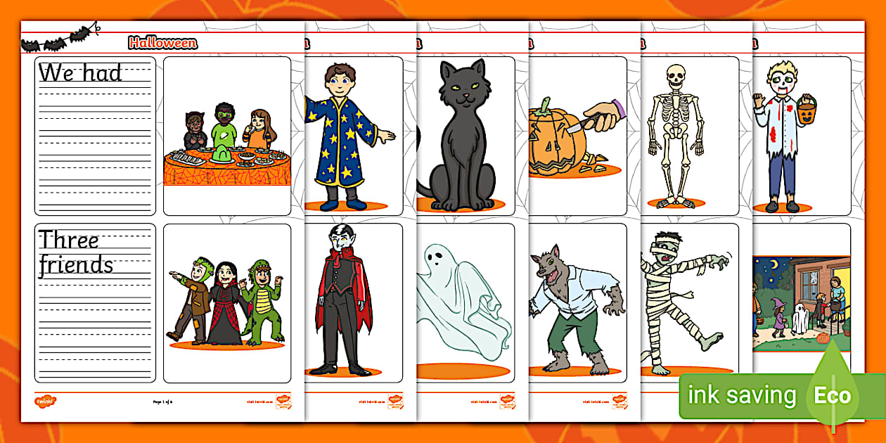 Halloween Simple Sentence Writing Prompt Pictures Activity