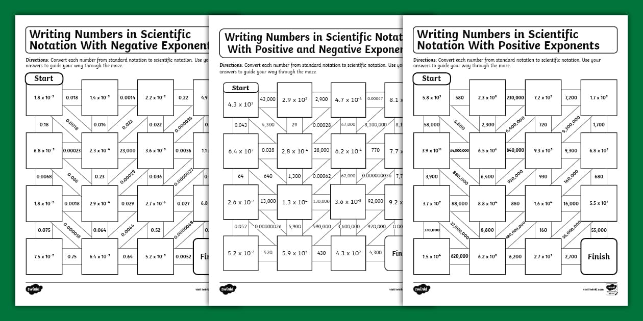 8th Grade Writing Numbers in Scientific Notation Maze Pack