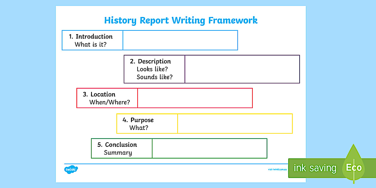 TAS History Report Writing Framework Worksheet - Twinkl