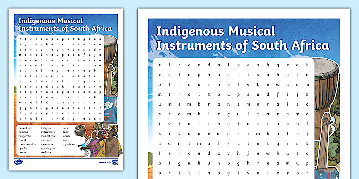 Indigenous Musical Instruments Wordsearch - Twinkl ZA