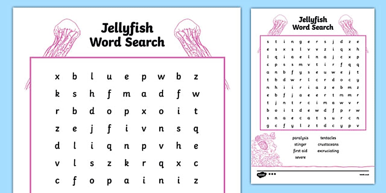 Australian Animals Years 3-6 Jellyfish Differentiated Word Search