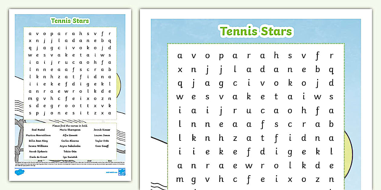 Tennis Stars Word Search - KS2 (teacher made) - Twinkl