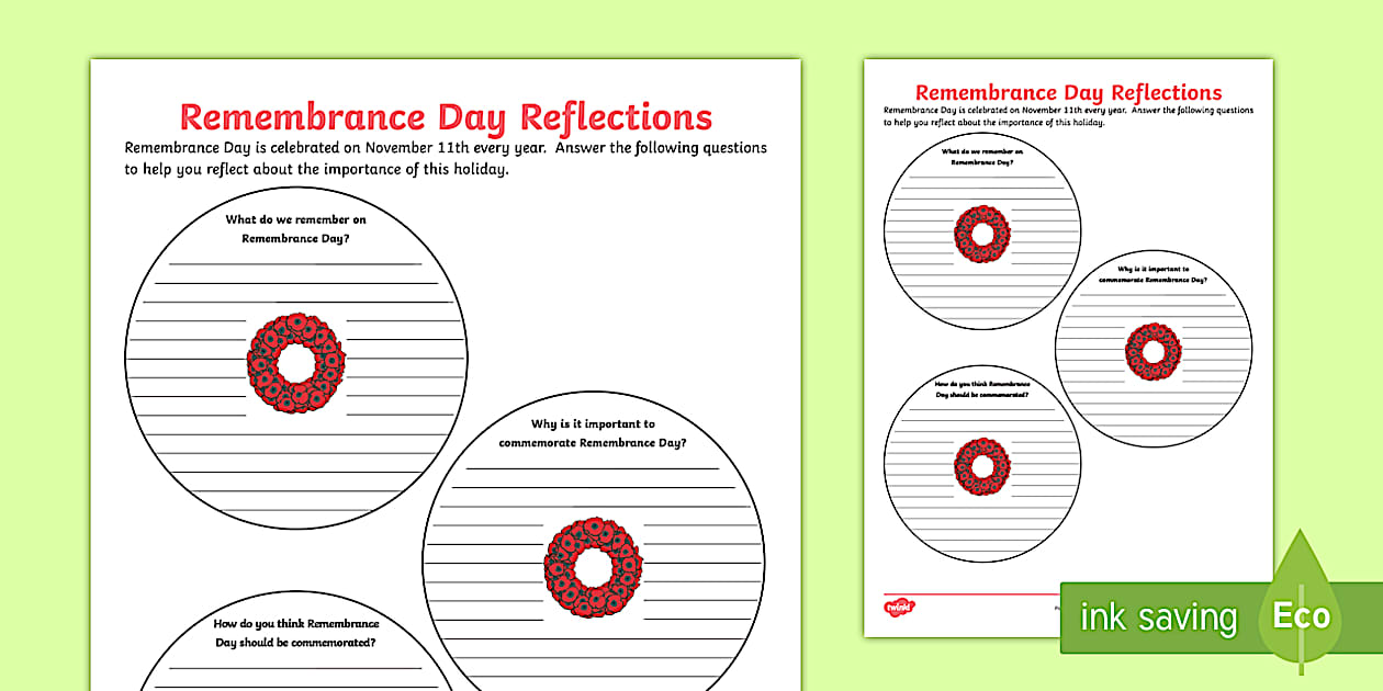 Black and White Remembrance Day Reflections Writing Worksheet