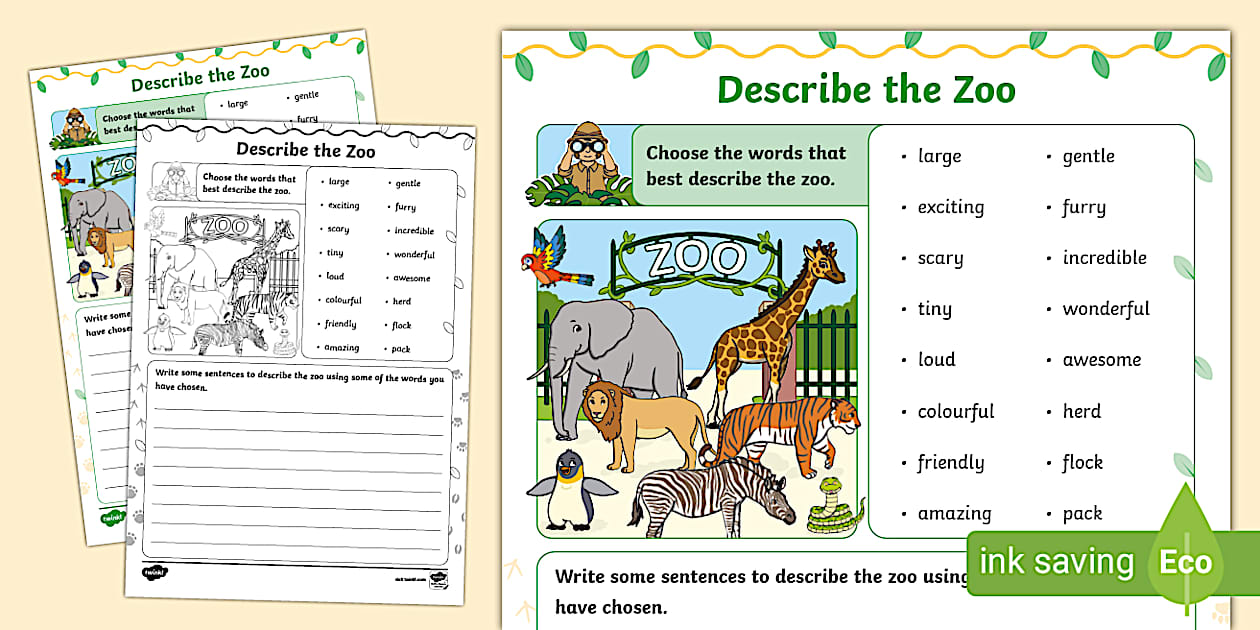 Describe the Zoo Worksheet (teacher made) - Twinkl