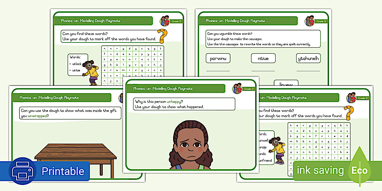 Grade 3 Phonics: un- Modelling Dough Playmats (teacher made)
