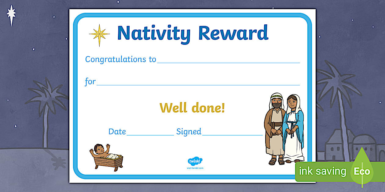 Editable Christmas Nativity Reward Certificate - Twinkl