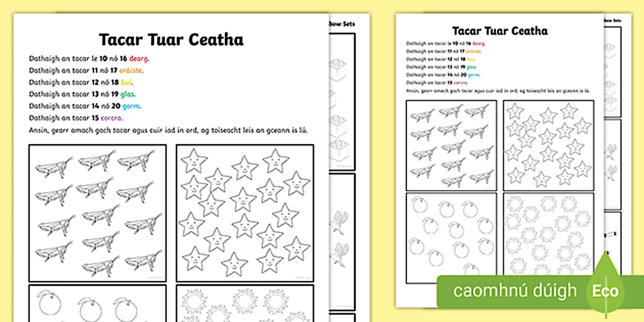 Rainbow Set Number Worksheet Gaeilge (teacher made) - Twinkl