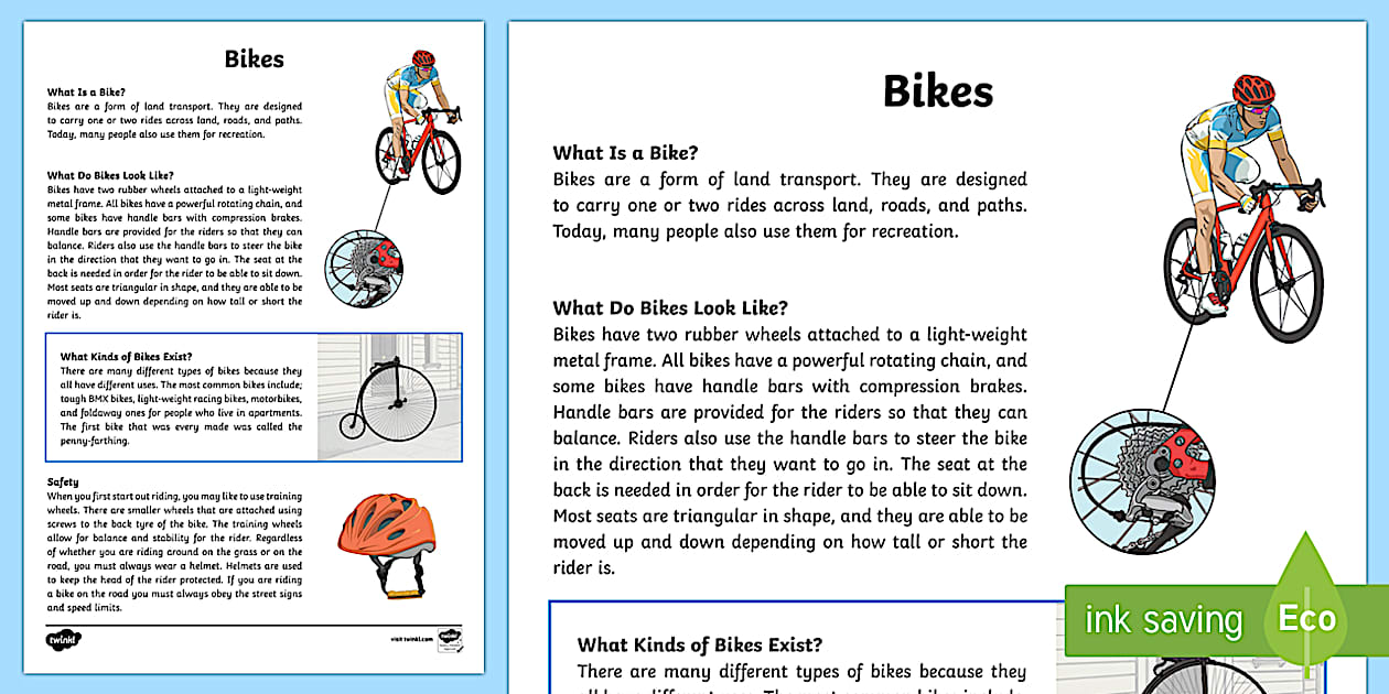 Bikes Information Report Writing Sample - Year 3-4 Literacy
