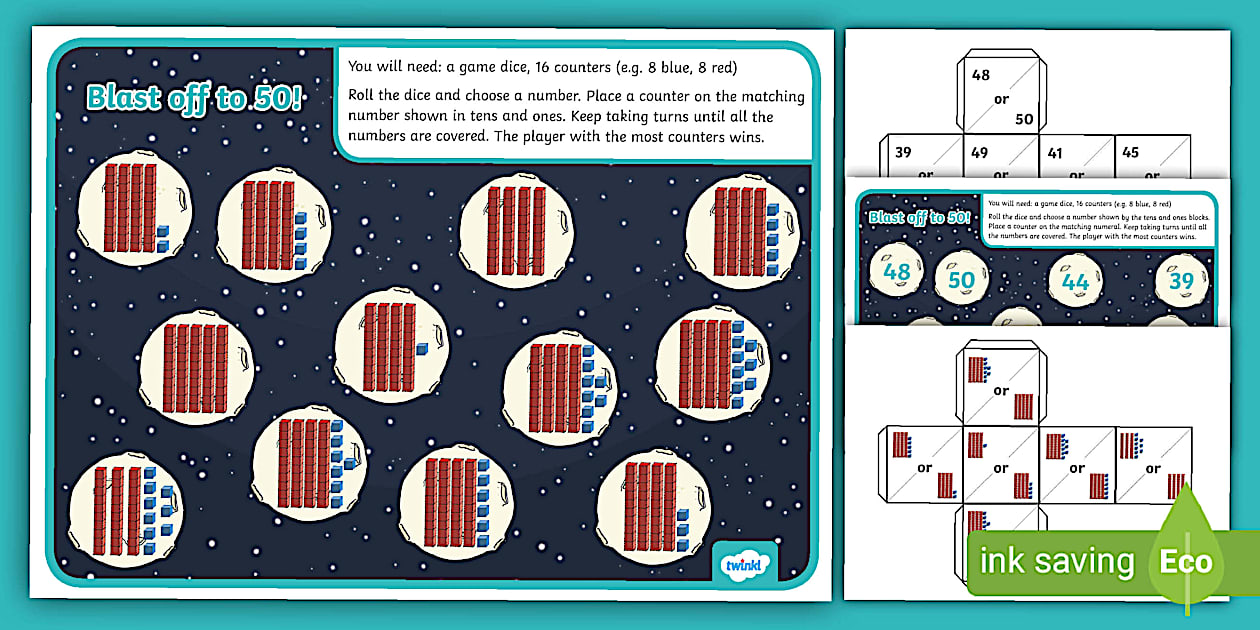 Blast off to 50! Place Value Board Game - Twinkl