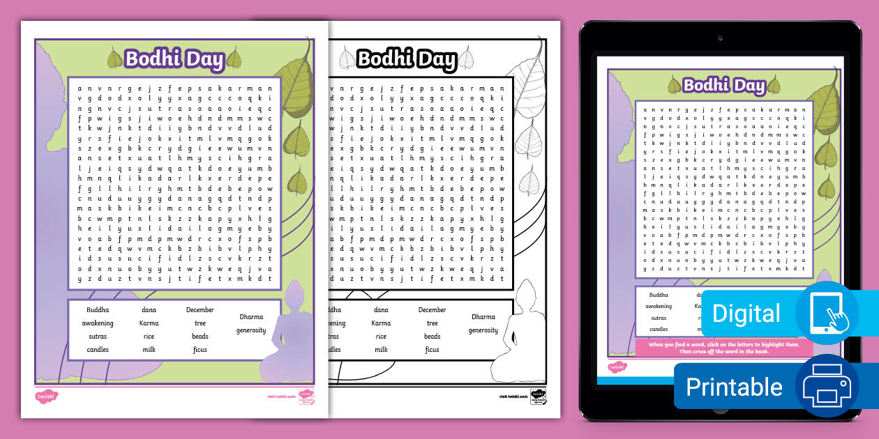 Bodhi Day Word Search for 3rd-5th Grade - Twinkl