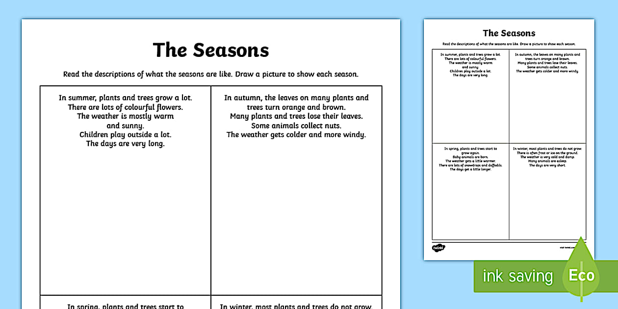 The Seasons Reading Comprehension Worksheet | Literacy