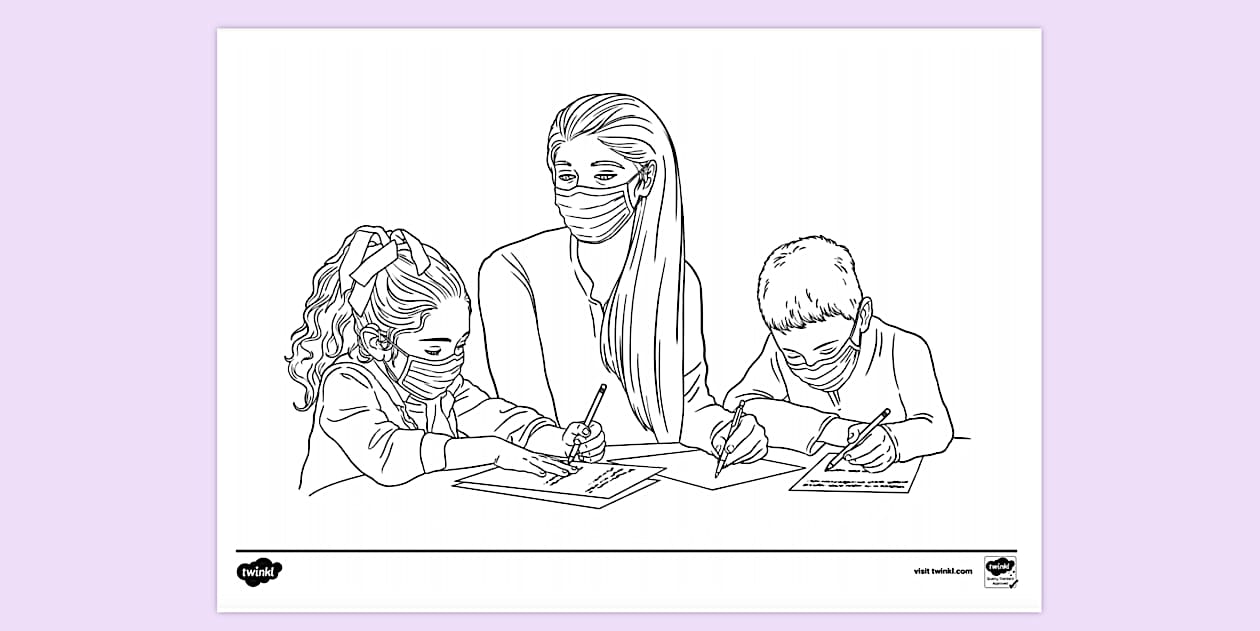 Wearing masks during Covid Colouring Page (teacher made)