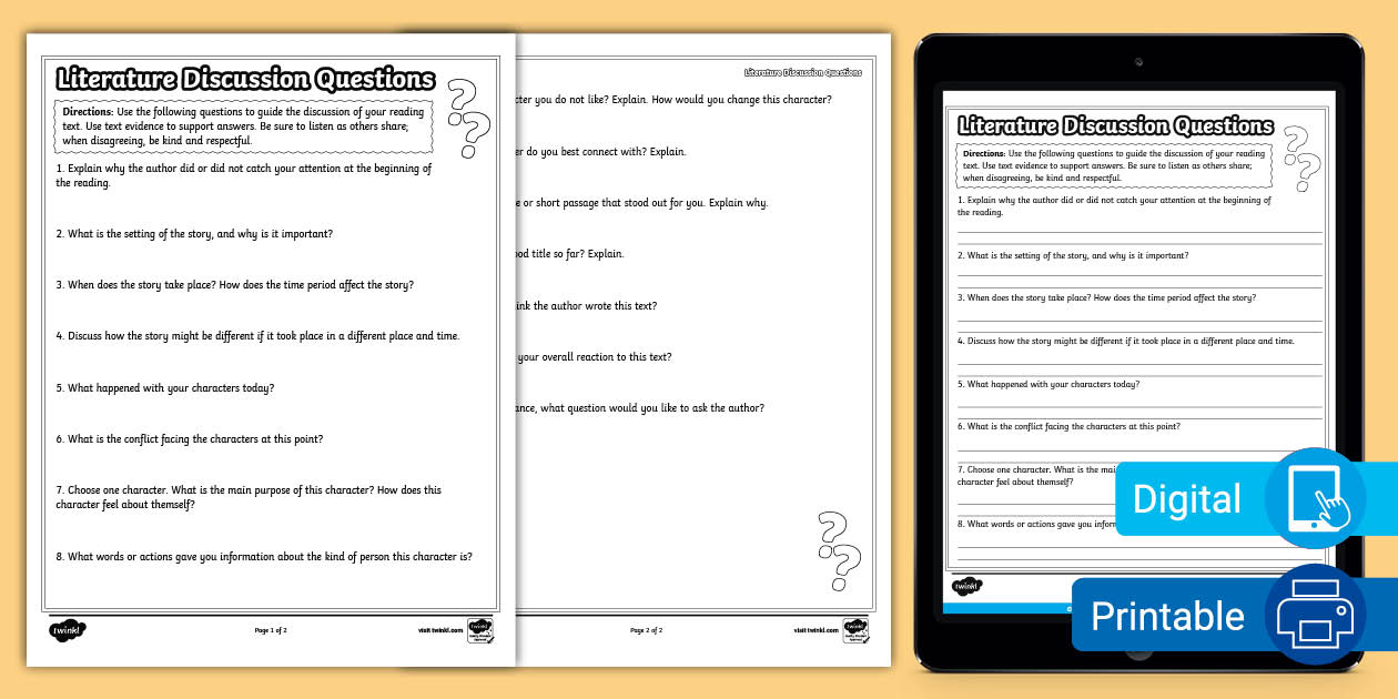 Eighth Grade Literature Group Discussion Questions - Twinkl