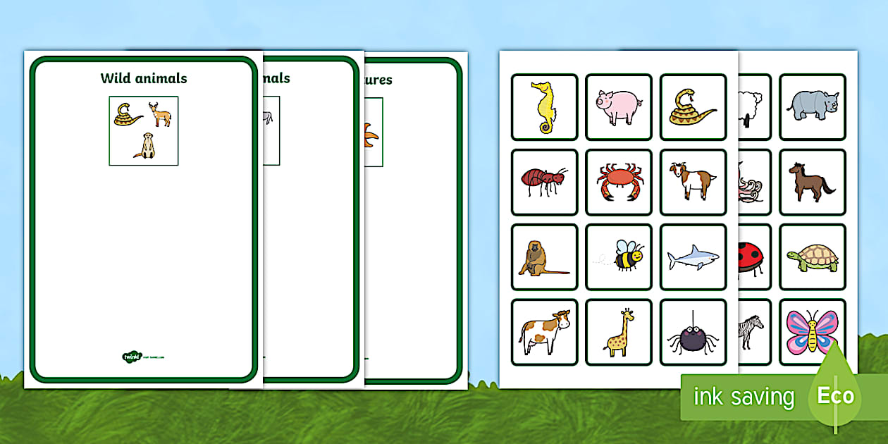 Sea Creatures Farm Animals Wild Animals Minibeasts Sort Activity