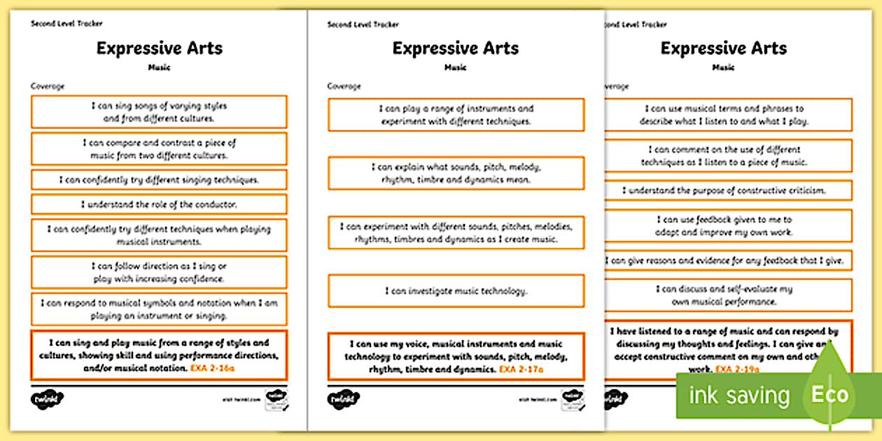 Editable CfE Second Level Expressive Arts (Music) Child-Friendly Assessment