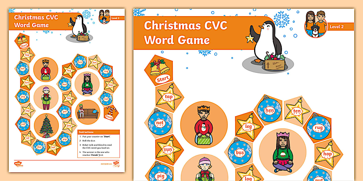 Level 2 Christmas CVC Word Board Game (Teacher-Made)