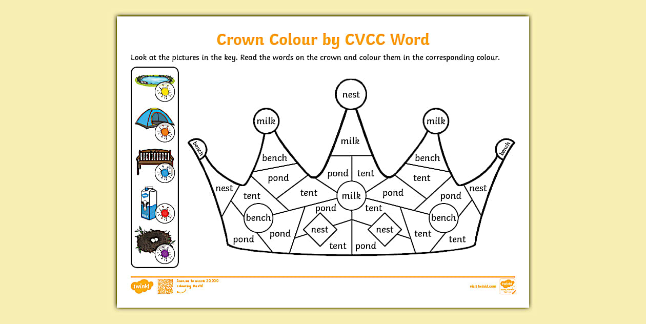 Crown Colour by CVCC Word Crown Activity | Twinkl - Twinkl