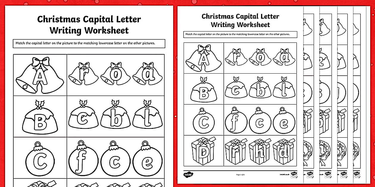 Christmas Themed Capital Letter Matching Worksheet - worksheets